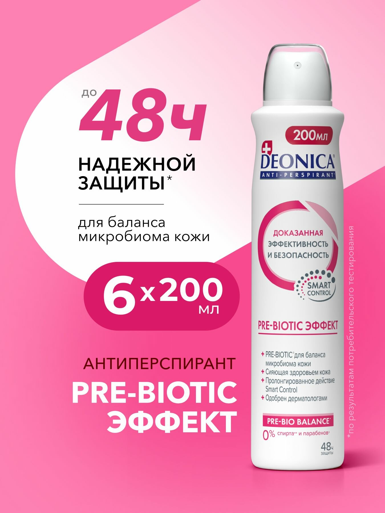 Дезодорант антиперспирант женский спрей Deonica Pre-Biotic Эффект 6 шт по 200 мл