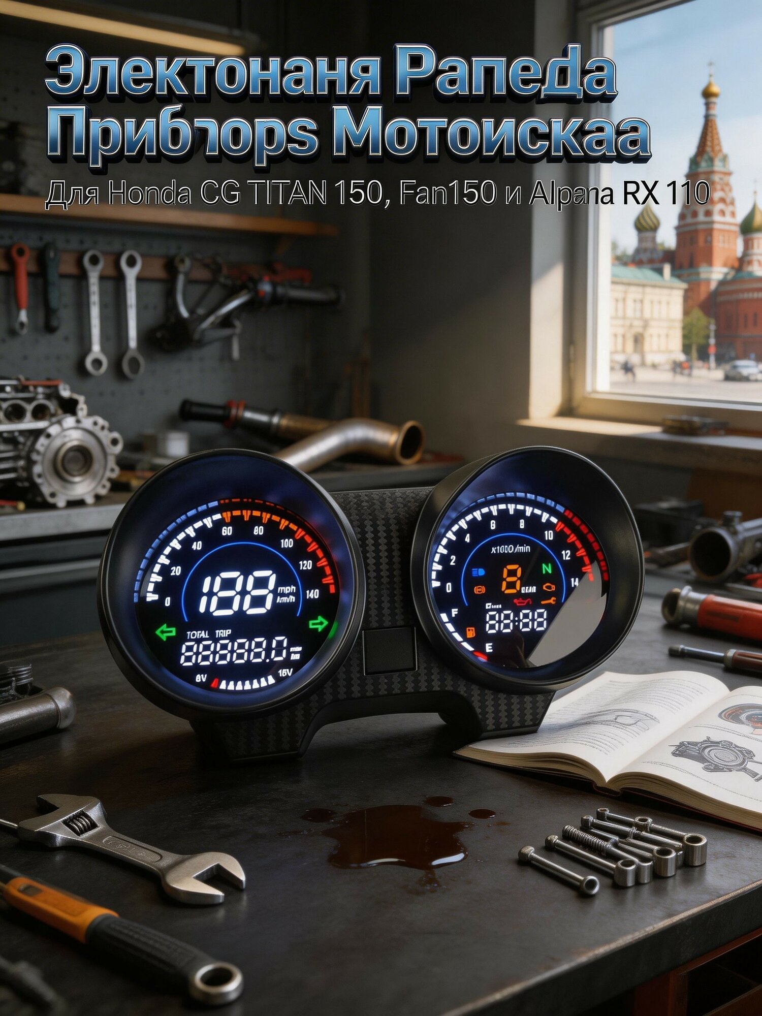 Электронный прибор для Honda CG TITAN 150, Fan150 Alpha RX 110 — панель с часами, индикацией передач, ABS, масла и ошибок двигателя