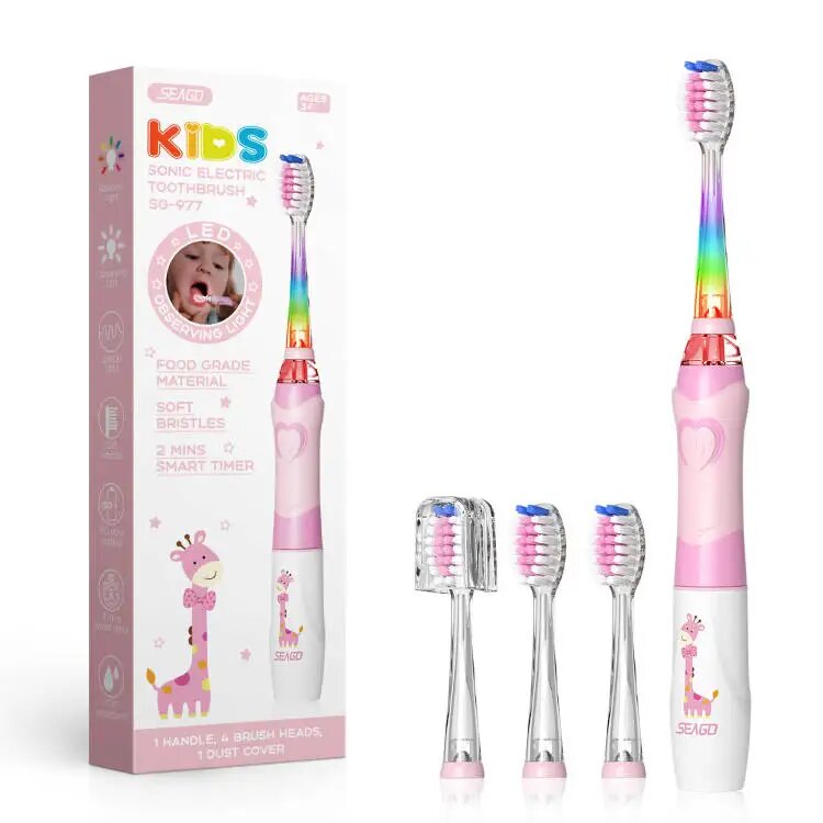 Seago детская электрическая зубная щетка Sonic Kids зелёная/розовая Pink 4head