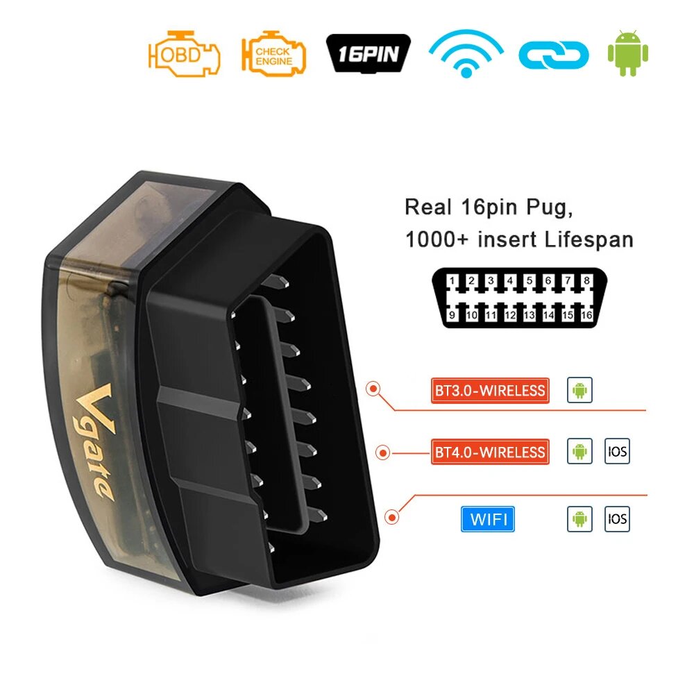 Vgate iCar Pro BT3.0 V2.3 OBD2 Bluetooth адаптер для Android — фото 1