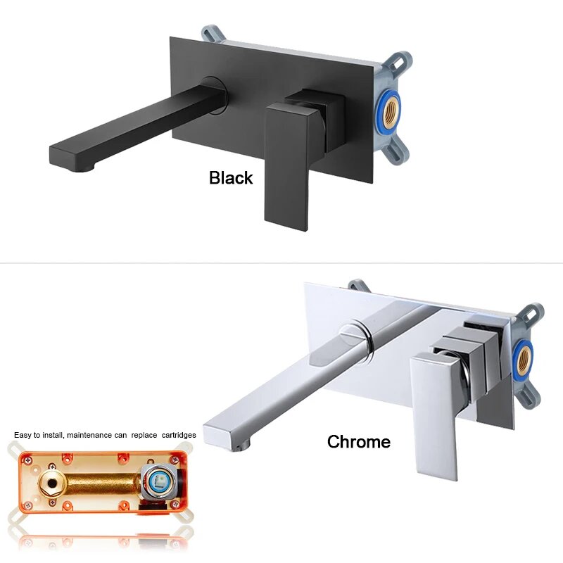 Раковина для ванной комнаты BAKALA Luxury Matte Black Basin Sink Tap настенная квадратная латунная смесительная кран LT-320BR-С серым ящиком