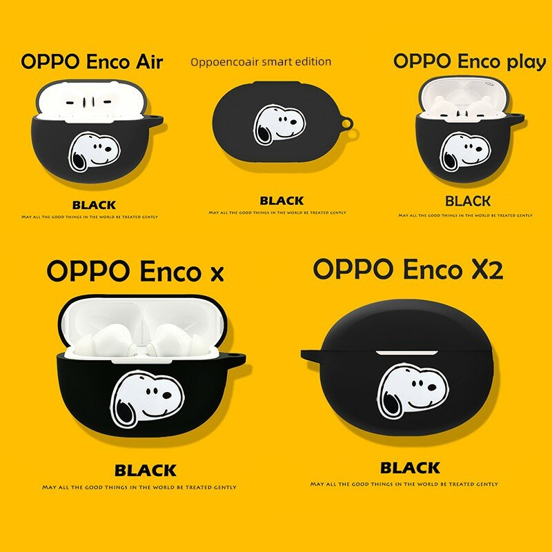 Защитный чехол для наушников OPPO Enco Air - черный снупи, мягкий силикон