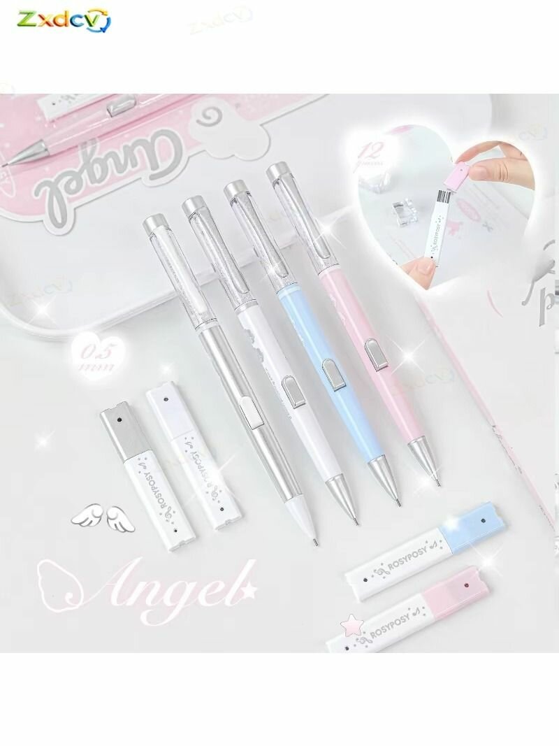 Механический карандаш ROSYPOSY Angel с дизайном ангела 0.5 мм розовый белый голубой для школы канцелярия — фото 1