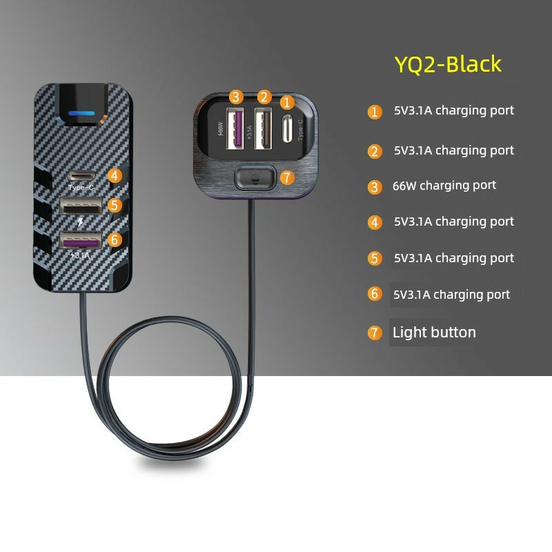 Автомобильное зарядное устройство для телефона с 4 портами USB и 2 портами Type-C, быстрая зарядка 66 Вт, текстура