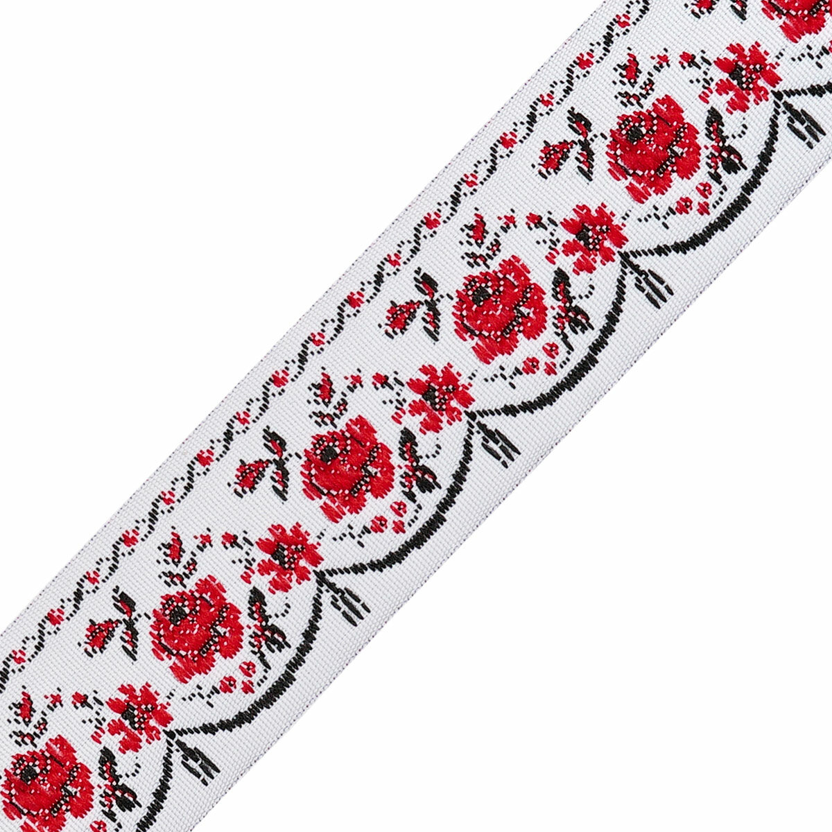 Лента жаккардовая для рукоделия, ширина 2,5 см, цвет белый/красный, длина 20 м