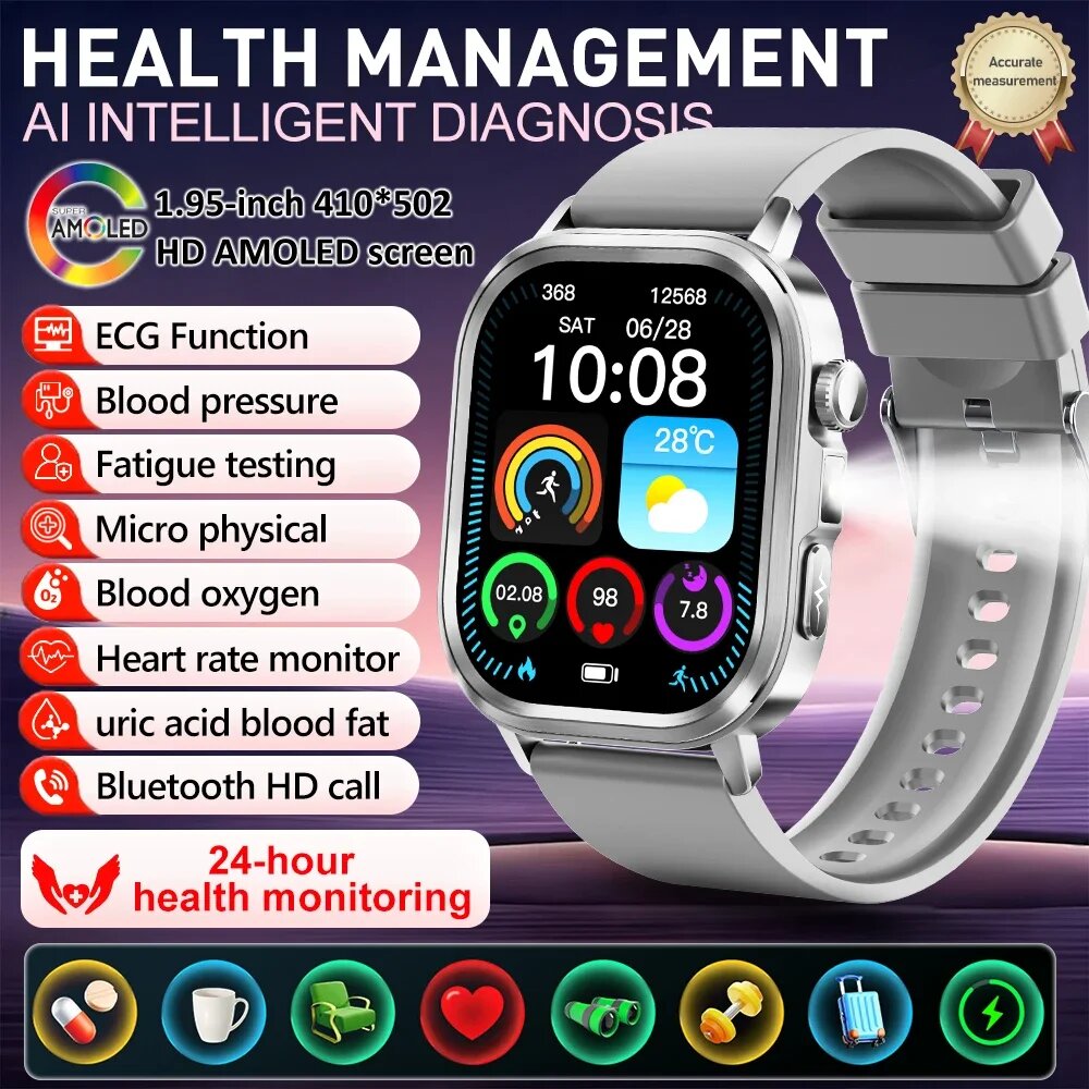 Умные часы Grey с ECG, SpO2, пульсом и давлением.