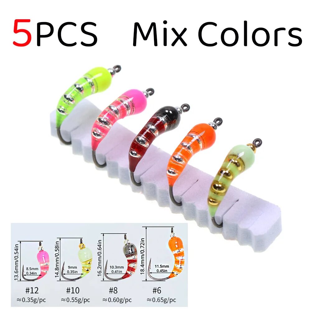 Нимфы ICERIO, набор 5 шт, Size 8, Mix Colors