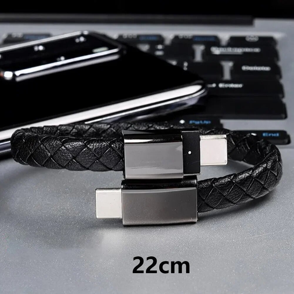 Браслет-кабель 2в1 Type C, 20см, черный