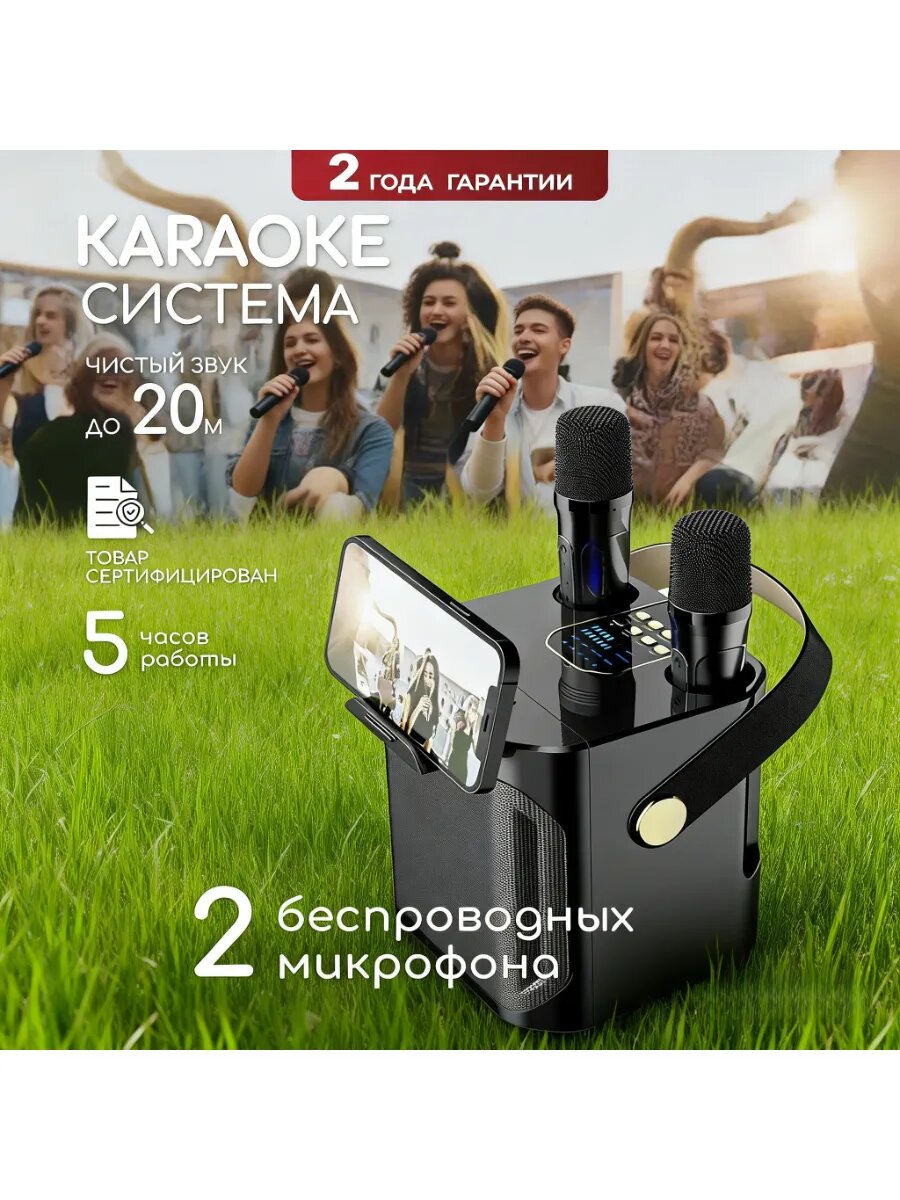 Караоке-система с двумя микрофонами и беспроводной колонкой
