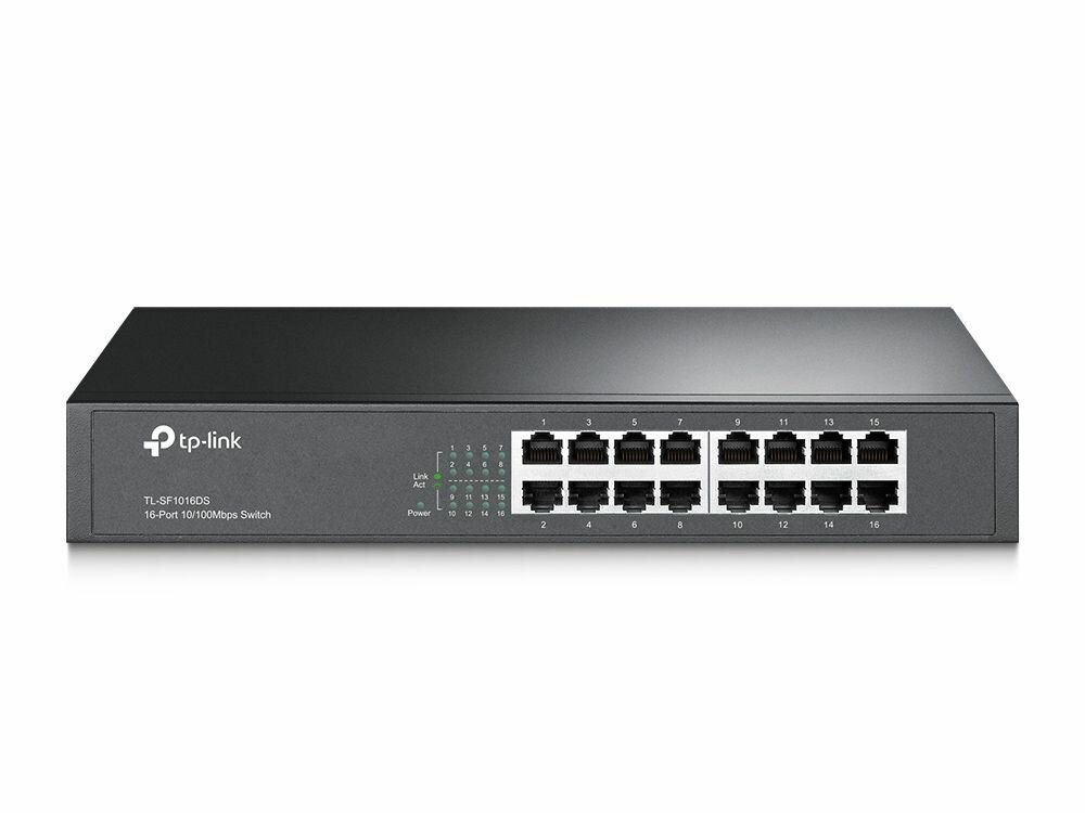 Коммутатор TP-Link TL-SF1016DS неуправляемый, 16xRJ45 100Мбит/с, с поддержкой автосогласования и авто-MDI/MDIX