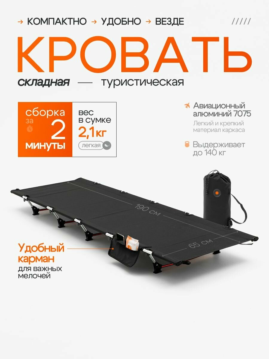 Раскладушка туристическая кровать для кемпинга складная