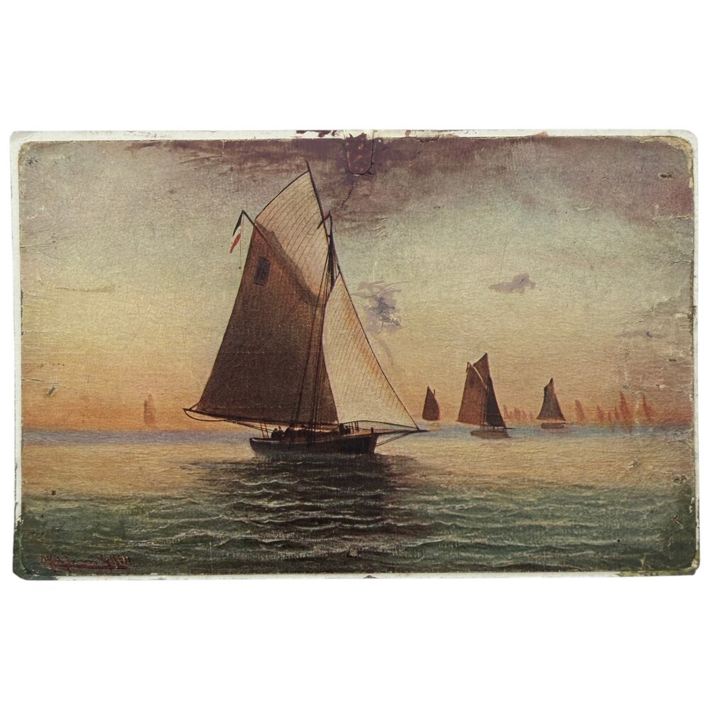 Почтовая открытка "Паруса заката" 1900-1917 гг. Российская Империя