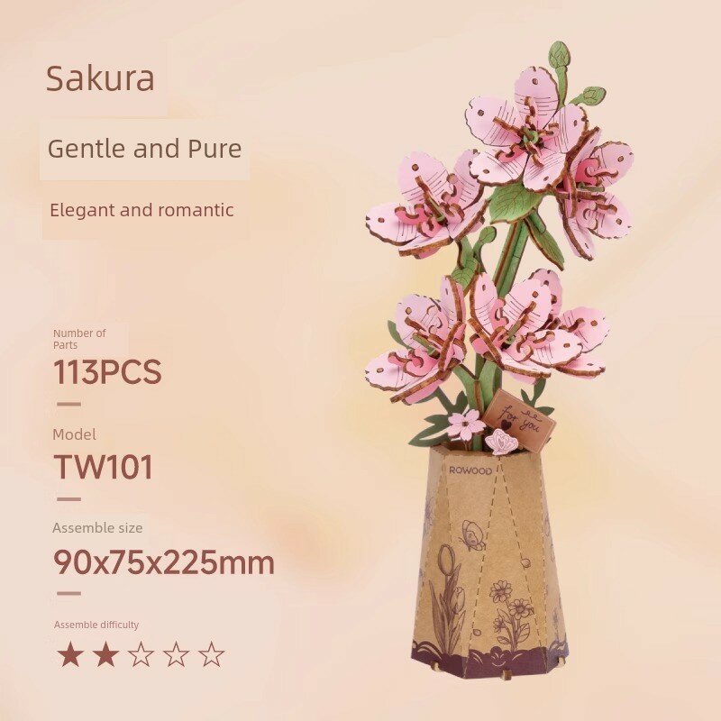 Сакура деревянная 3D-пазл-модель, образовательная игрушка для взрослых с самостоятельной сборкой