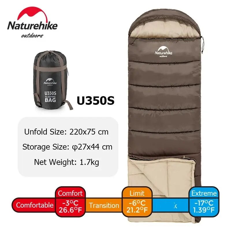 Спальный мешок Naturehike, хлопок, для взрослых Brown U350S-Right