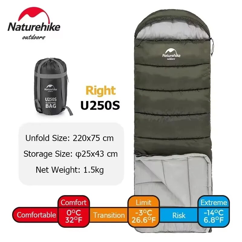 Naturehike спальный мешок зеленый U250S Right