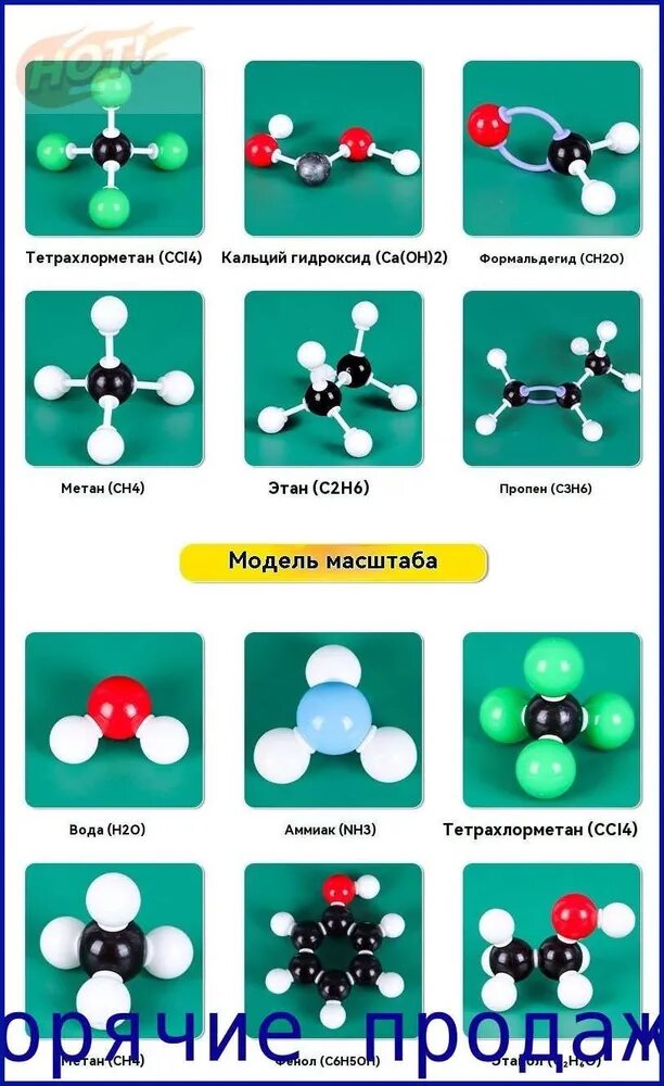 Молекулярный конструктор для сборки органических молекул, 135 деталей. Модели атомов и связей. Учебное пособие по химии для школы и вуза