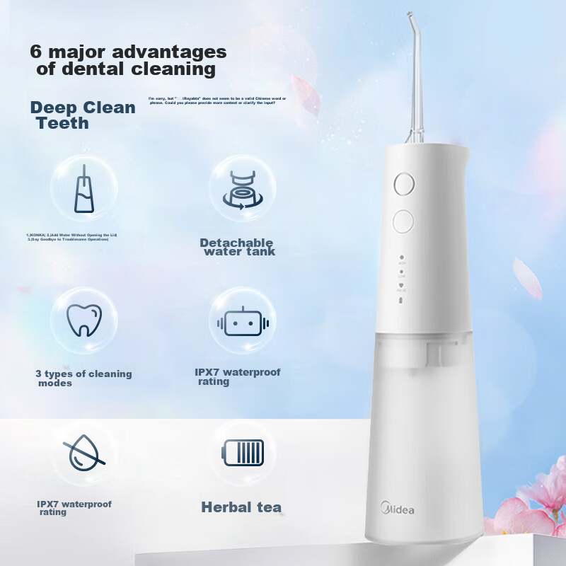 Midea портативная водная ирригатор с 3 насадками для ухода за полостью рта, зарядка Type-C, удобный для поездок
