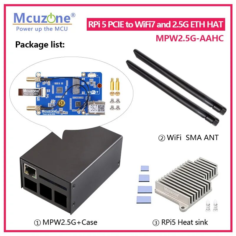 MCUZONE MPW2.5G адаптер Wi-Fi7 и Ethernet 2.5G для Raspberry Pi 5