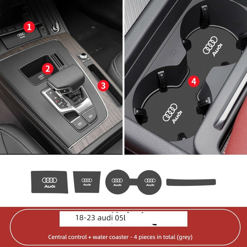 Для Audi Q5L 2018-2024 коврики для центральной консоли и подстаканника, Винтажный серый, набор из 4 шт.