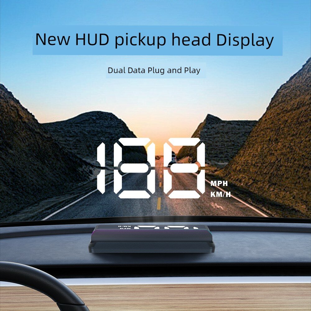 W2 Белый световой дисплей скорости HUD GPS с автосветом, переключением единиц, 3-уровневым предупреждением о скорости и