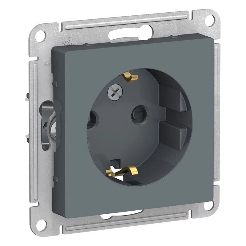 Розетка одинарная Systeme Electric AtlasDesign с/з, со шторками, 16А, механизм, Грифель