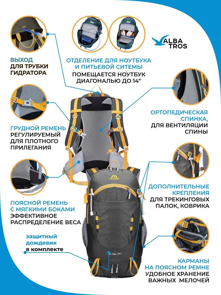 Рюкзак AI ONE городской/туристический 30л (модель КА-1869A) с вентилируемой спинкой и жестким каркасом, желто-оранжевый — фото 1