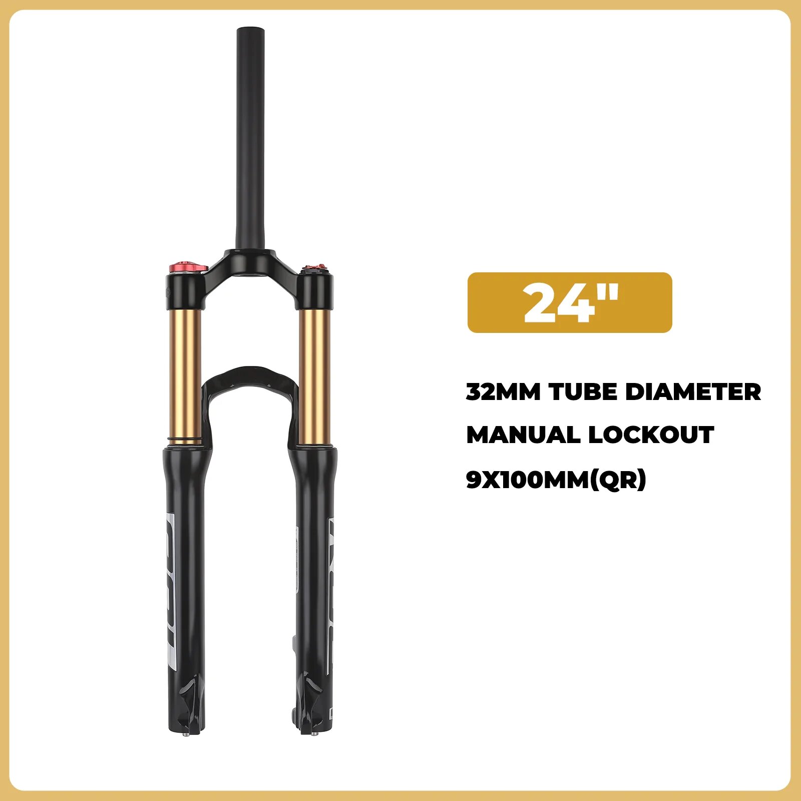 Вилка велосипедная BOLANY 24", QR, Manual Lockout, Gold