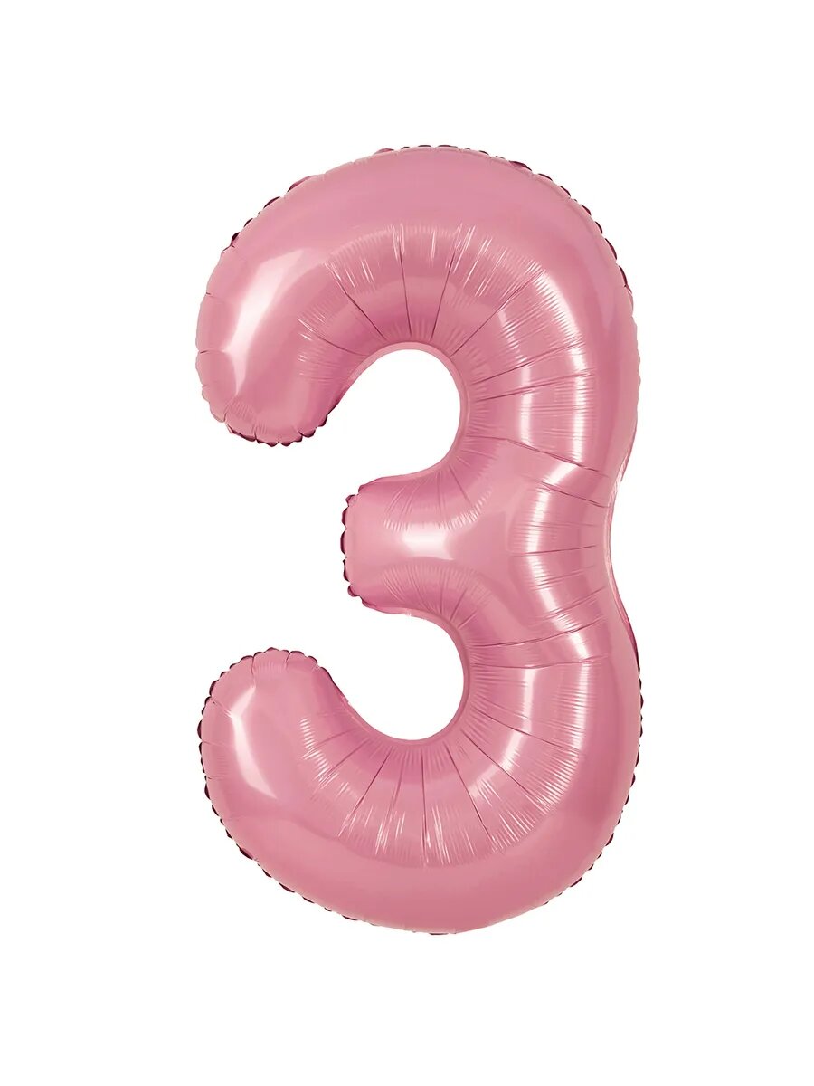 Шар (40'/102 см) Цифра, 3, Розовый, Матовый, 1 шт. в уп.