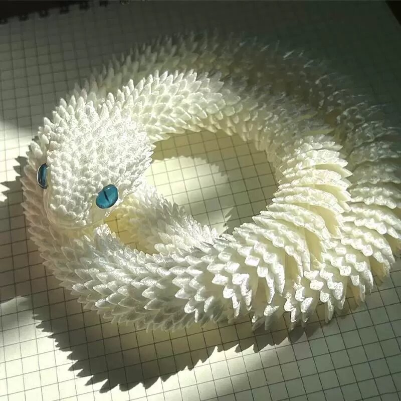 3D-печать Випер змея фигурка с регулируемыми суставами, 30 см, шелковый белый цвет, материал ПЛА