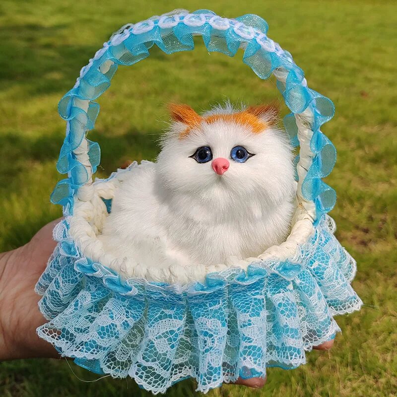Игрушка-котенок с желтыми ушами в кружевной корзине из плюша с звуком, мягкая игрушка для девочек