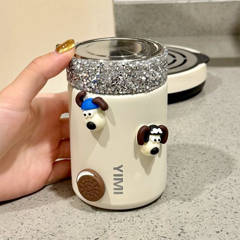 200 мл белый DIY кристаллически украшенный термос из нержавеющей стали 316 с собачьими аксессуарами