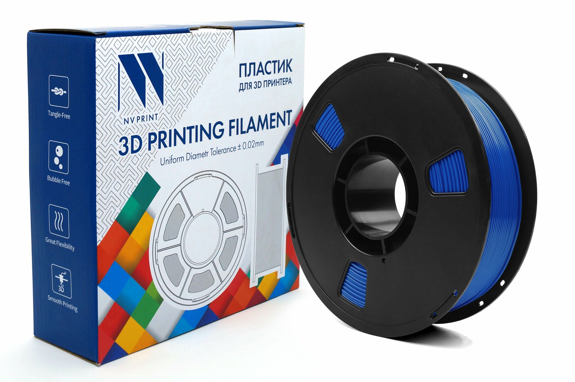 Филамент NV PRINT TPU Silk Blue для 3D печати диаметр 1.75мм масса 1 кг