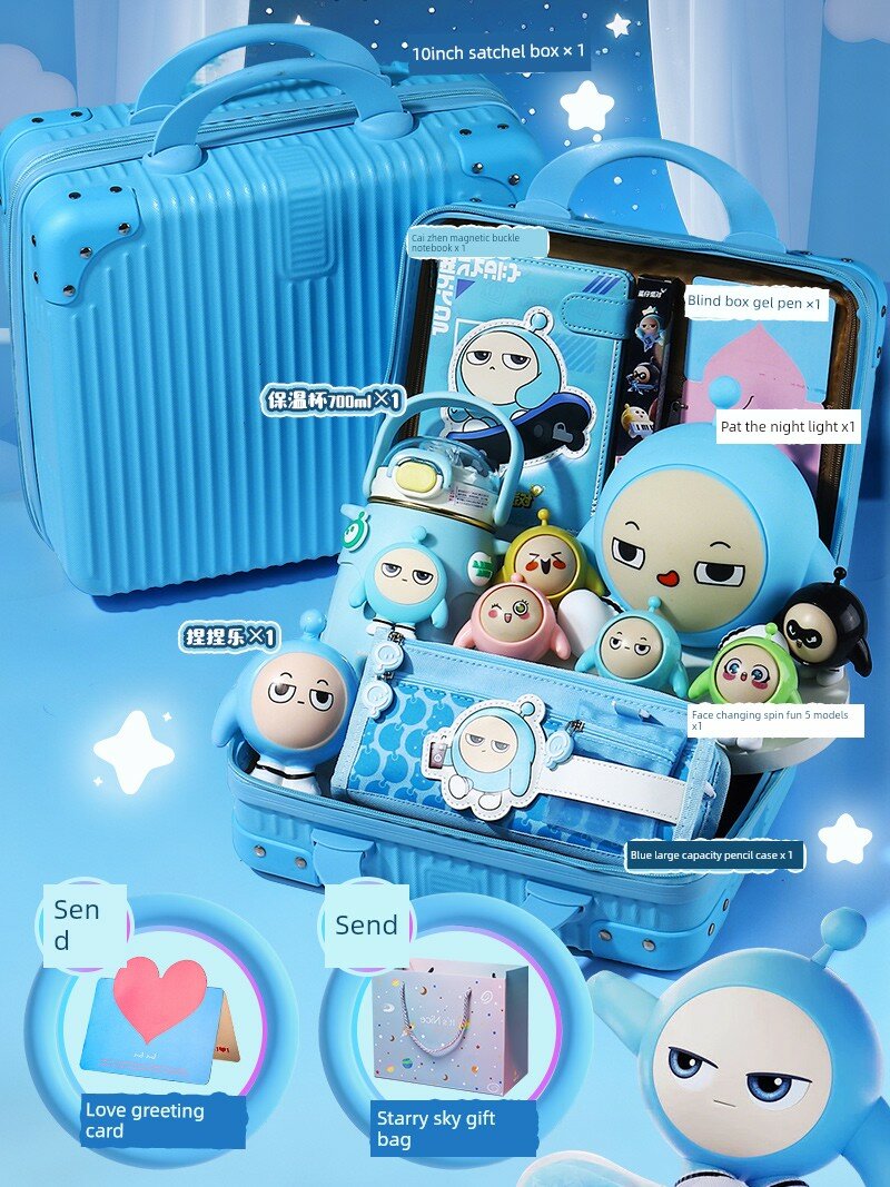 Egg Party Blue Dream Galaxy R Series: 316 Stainless Steel 700ml Thermos, Push-Button Night Light, Face-Changing