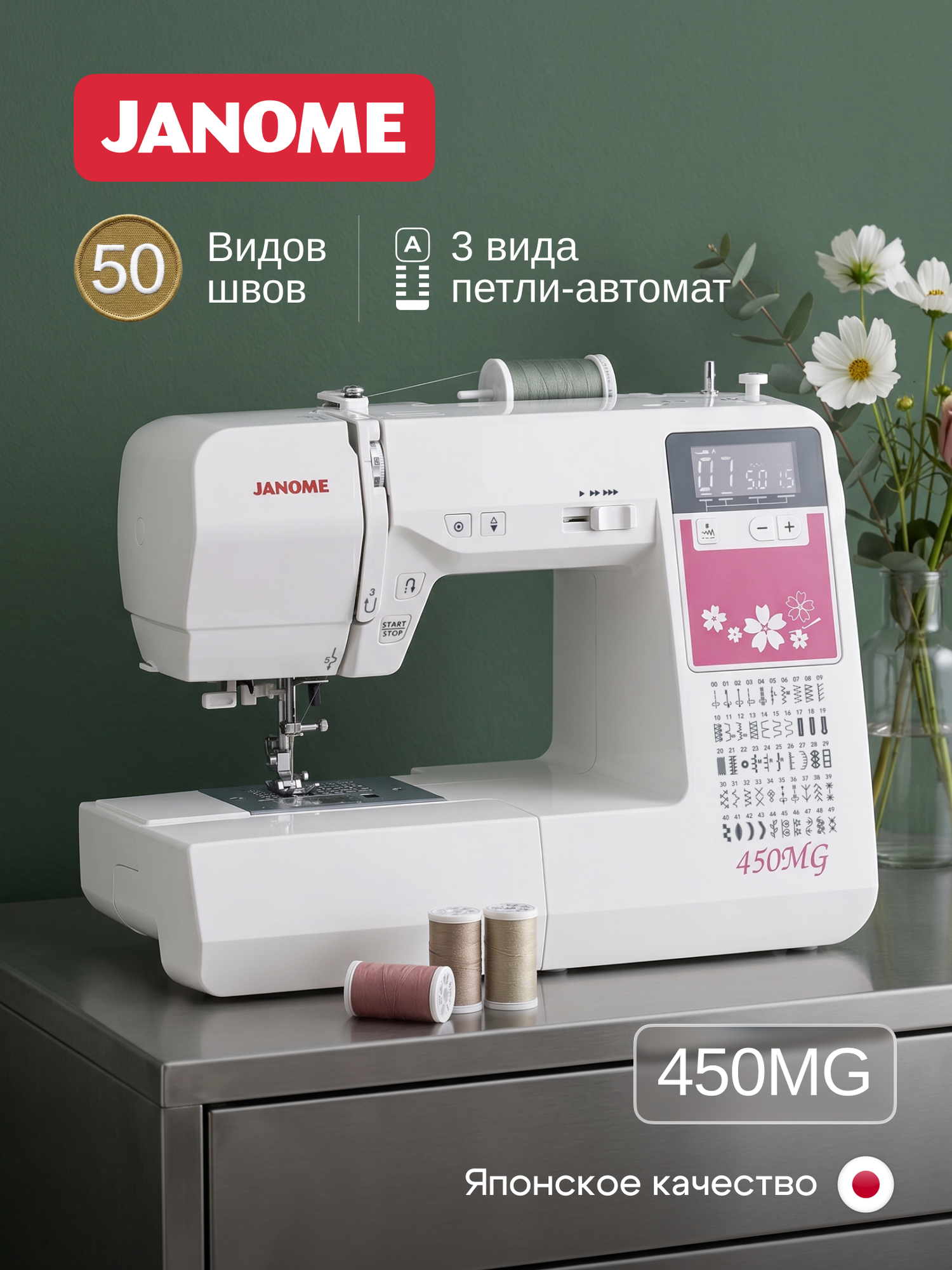 Компьютерная швейная машинка Janome 450MG, усиленный прокол иглы,