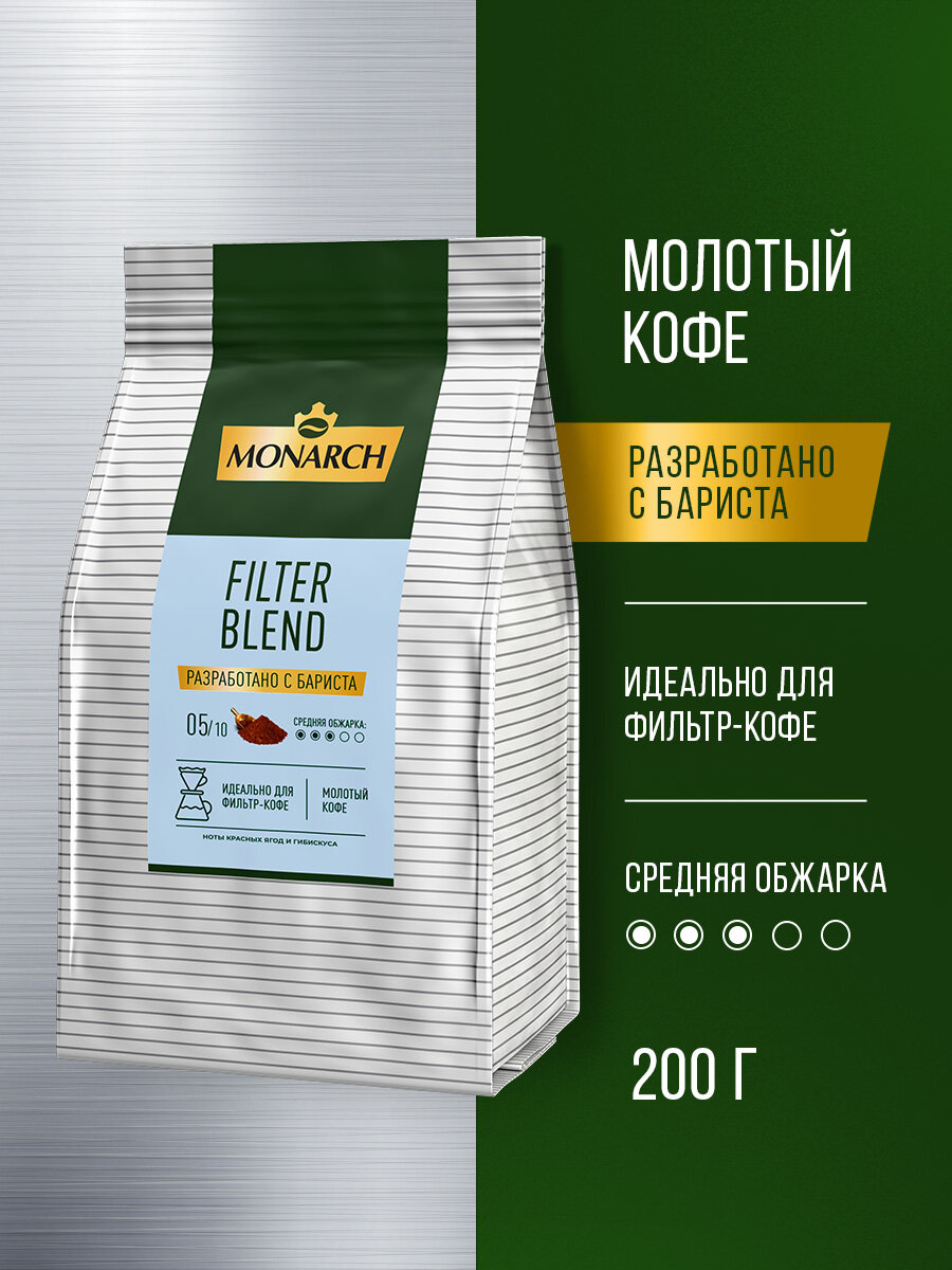 Кофе Monarch Фильтр Бленд, средняя обжарка, грубый помол, 200г