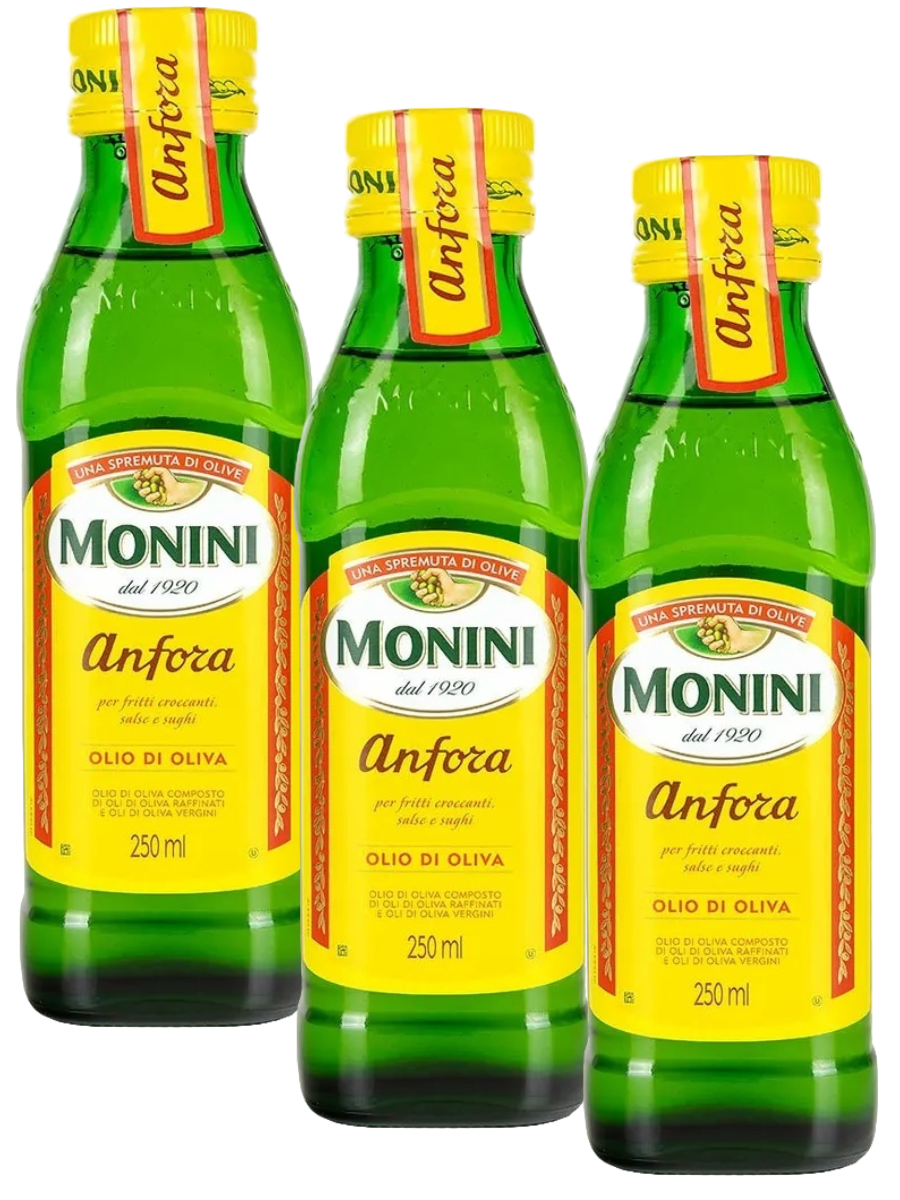 Масло оливковое Monini Anfora рафинированное, с добавлением нерафинированного для жарки, 3шт по 250 мл