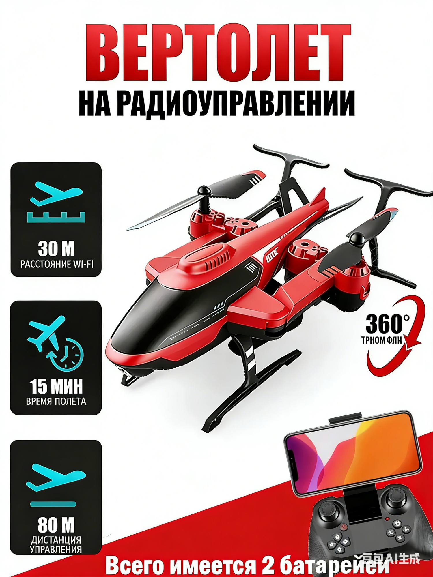 Самолет на пульте управления, с камерой для детей, С камерой 4K, двумя батареями