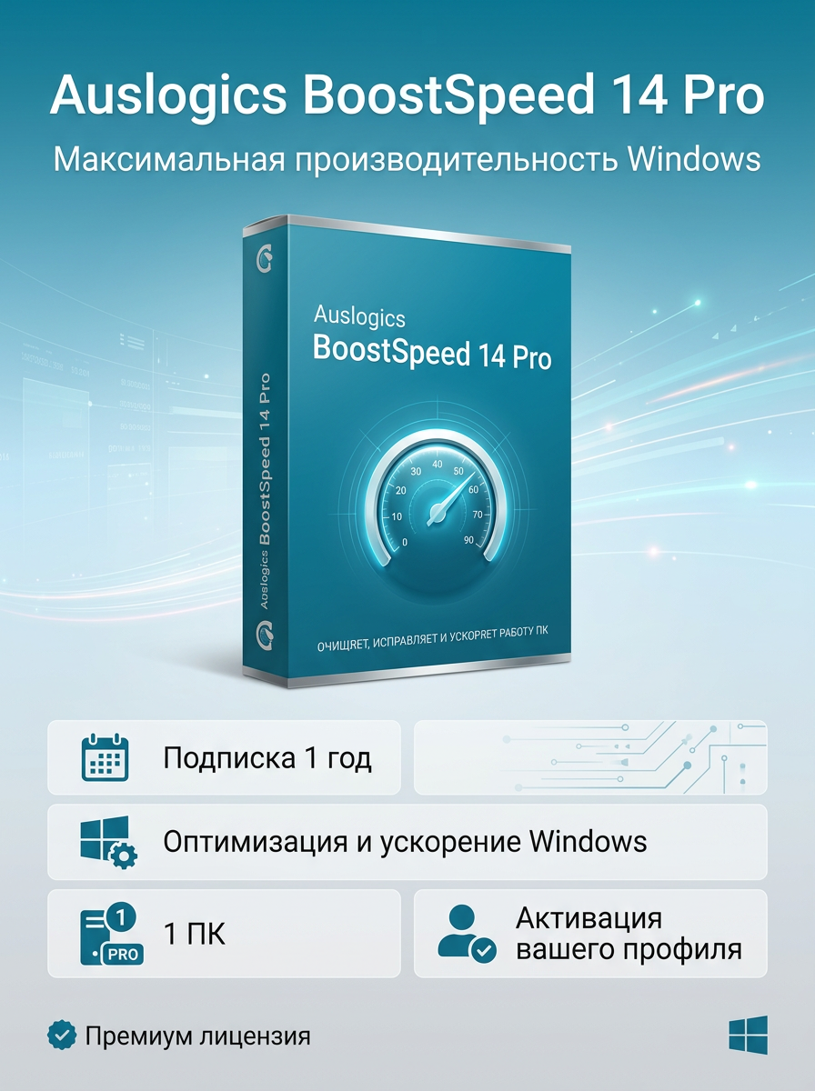Auslogics BoostSpeed 14 Pro — подписка 1 год | Оптимизация и ускорение Windows | 1 ПК | Активация вашего профиля |