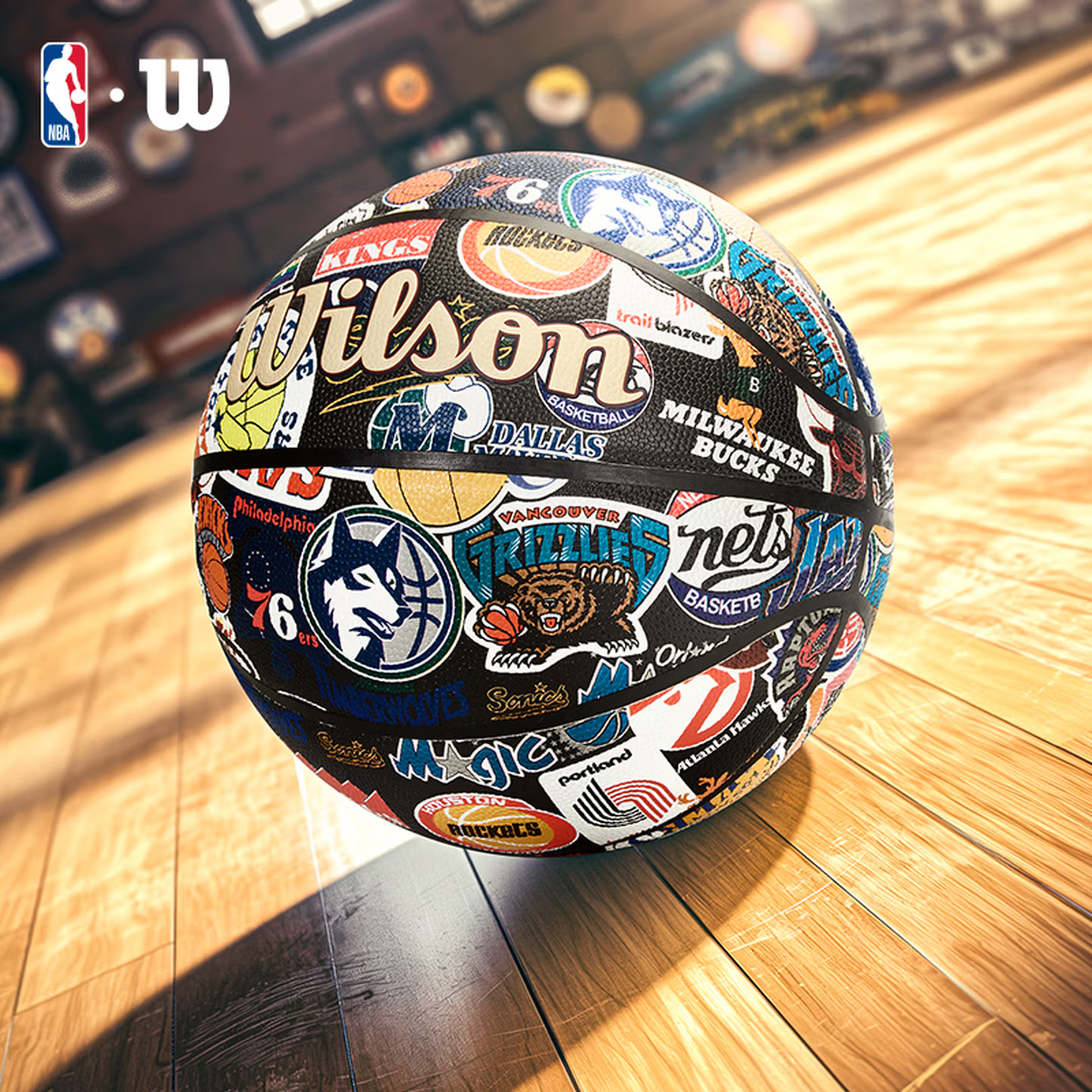 Баскетбольный мяч Wilson NBA ALL TEAM RETRO BSKT 7, PU, стандартный размер 7