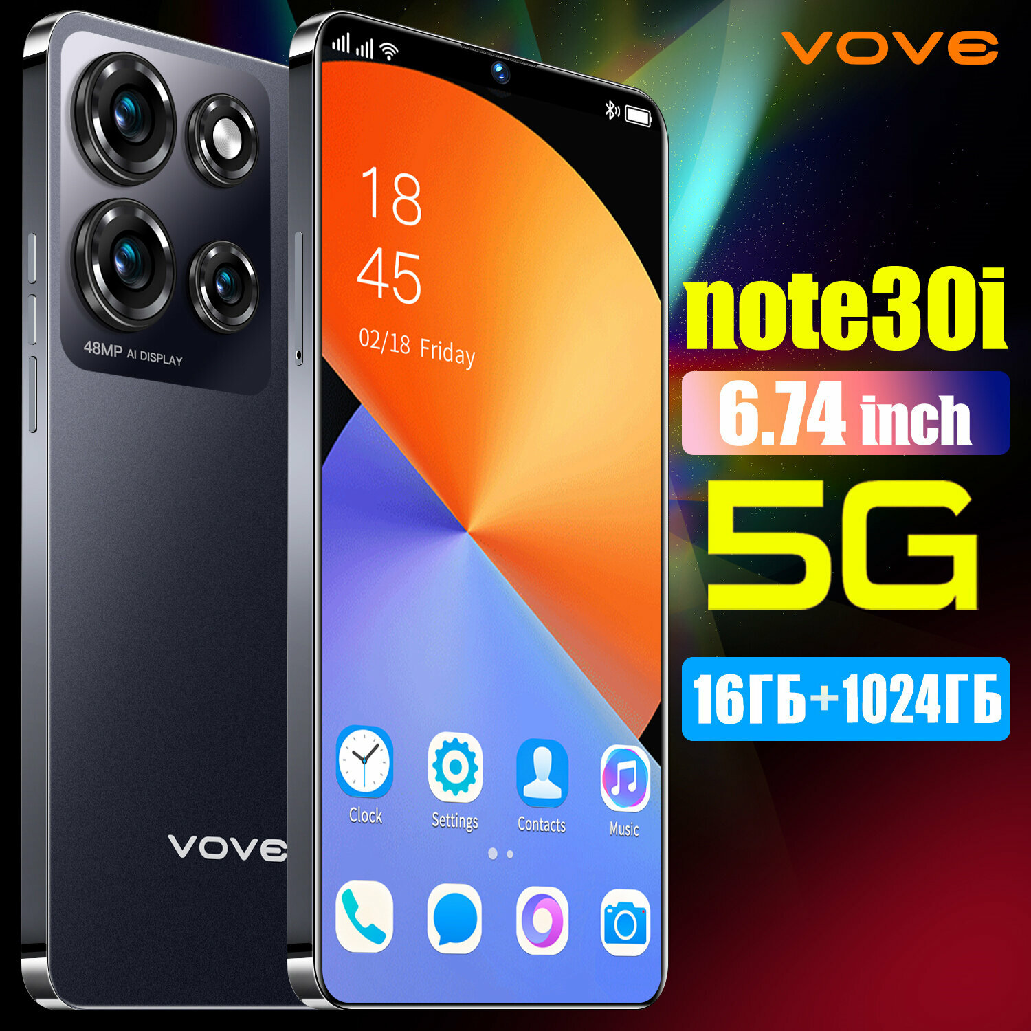 Мощный игровой смартфон Note30 i, 16+1024 ГБ, 5000 мАч, 5G, Android 14, камера 48+12 МП, 2 SIM