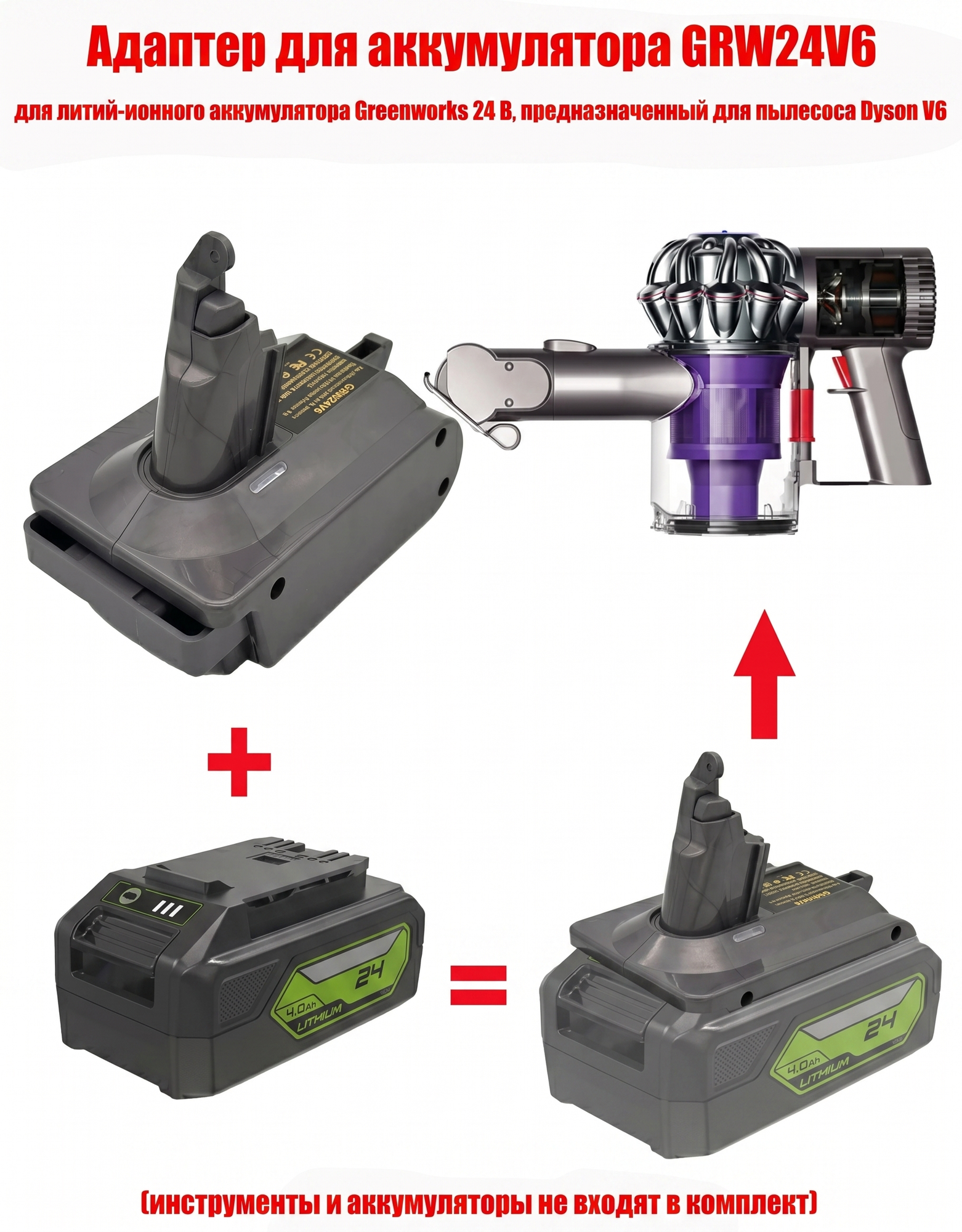 Адаптер GRW24V6 для аккумуляторов Greenworks 24 В, предназначенный для пылесосов Dyson V6