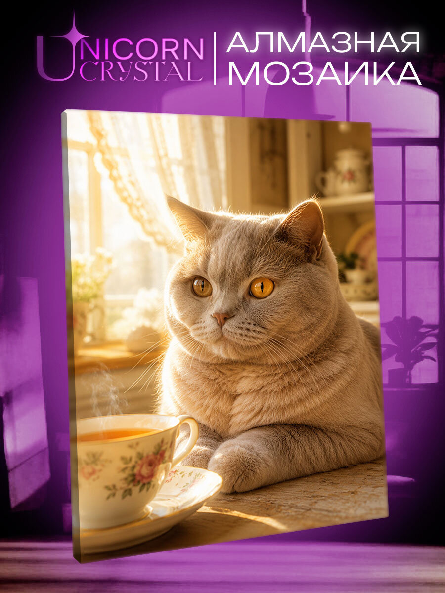 Алмазная мозаика Британский кот в солнечной кухне