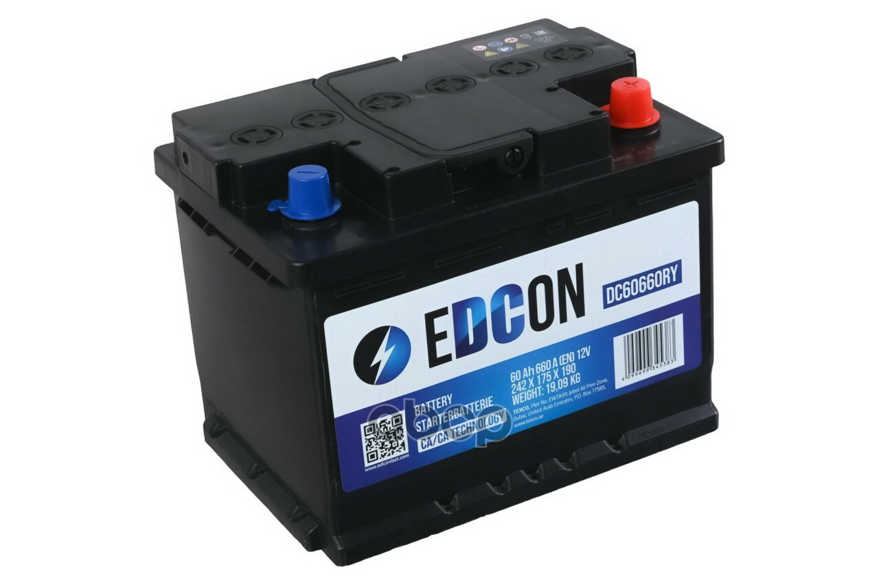 Аккумуляторная батарея! 19.5/17.9 +справа 60Ah 660A 242/175/190 B13 AGM EDCON арт. DC60660RY