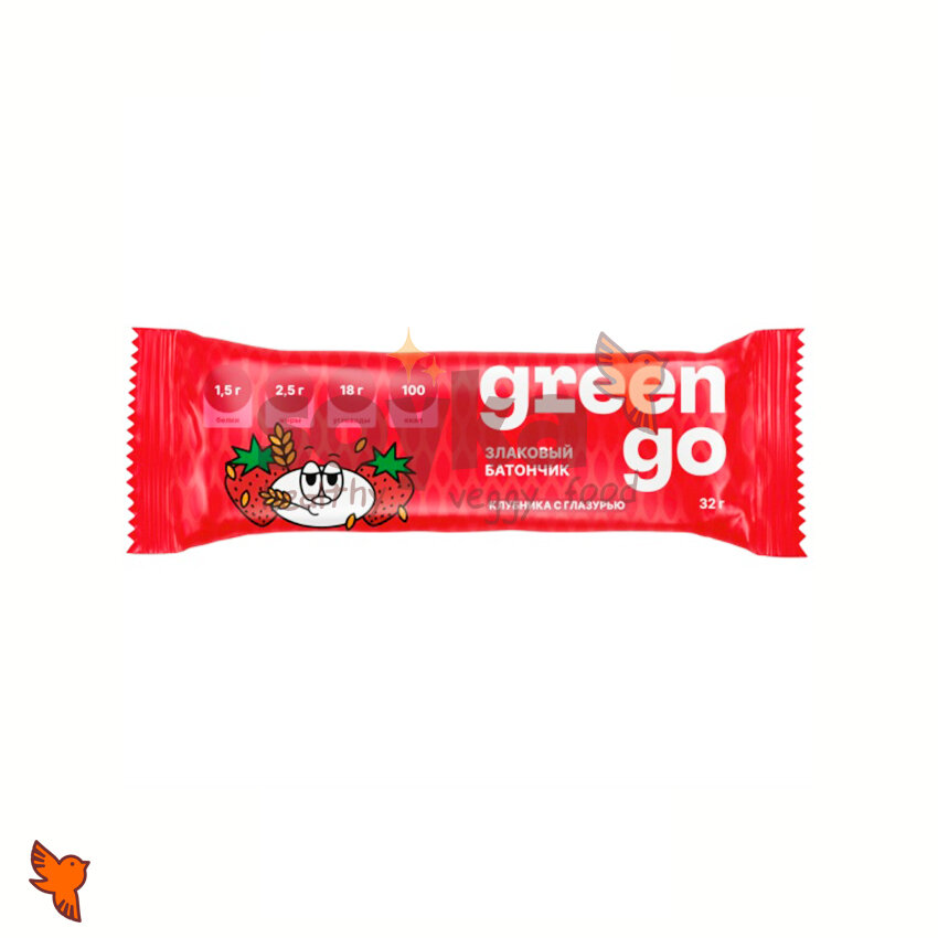 Батончик злаковый клубника с глазурью Green Go, 32г