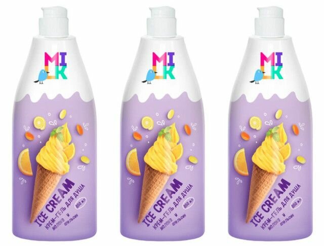 MILK Крем-гель для душа Ice Cream Молоко и апельсин 800 мл 3 шт