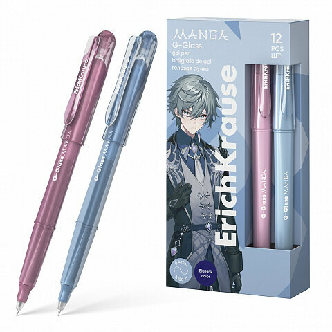 Ручка гелевая Erich Krause G-Glass Stick Manga 0.5, цвет чернил синий,12 шт.