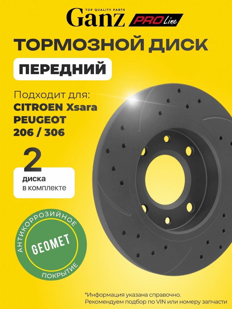 Диск тормозной передний перфорированный PRO-Line PREMIUM с покрытием компл 2 шт CITROEN Xsara PEUGEOT 206 306 D 247mm GANZ GIJ06193S