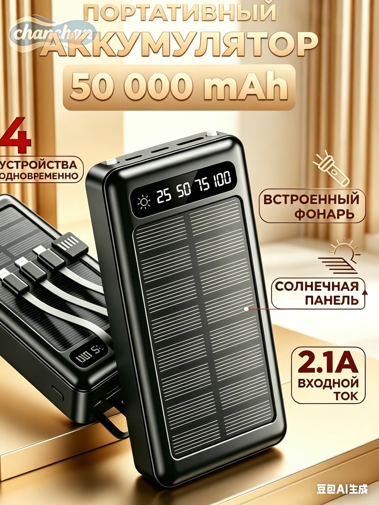 Внешний аккумулятор, 50000 мАч, черный матовый, o6tEDn