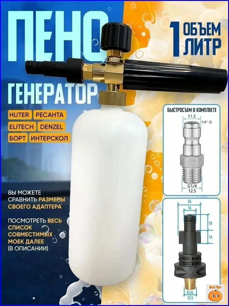 Эксклюзивная пенная насадка пеногенератора для моек Хутер, Борт, Интерскол