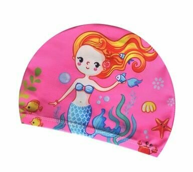 Шапочка для плавания детская Happy Kid Русалка розовая тканевая маленькая для бассейна текстильная для мальчика и для девочки